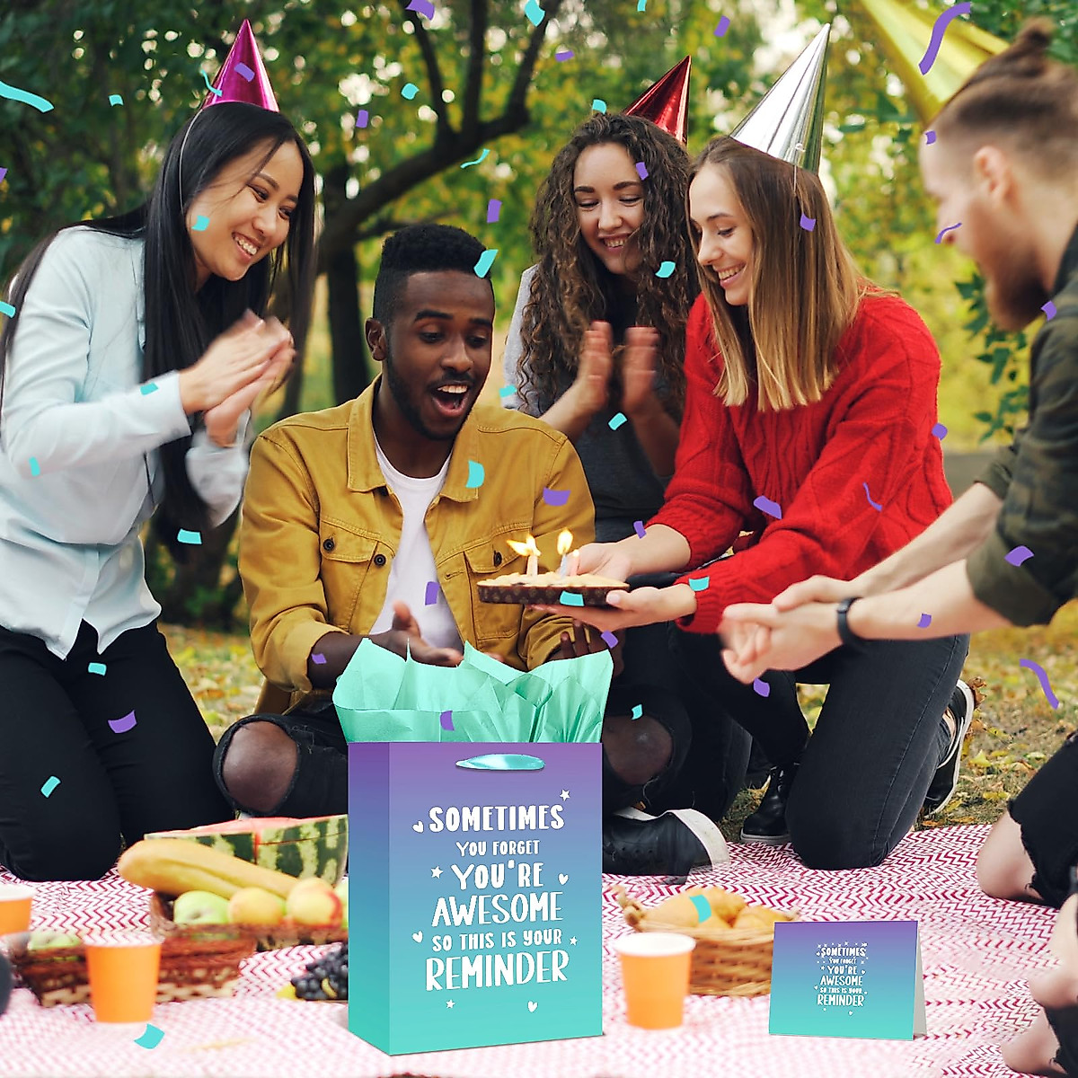 13'' Appreciation Gift Bag Reminder You are Awesome Gift Bag Thank You Gift Bag with Tissue Paper Card Inspirational Gift Bag Good Luck Gift Bag for Employee Teacher Men Women Staff Birthday Christmas