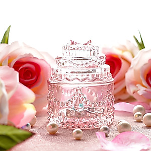 Glass Candy Dishes Decorative,Pink Cake Shaped Crystal Candy Jar with Lids,Candy Bowl with Lid, Candy Storage Food Container Jar,Candy Cookie Dish for Office Desk Wedding(2.3 Inch)