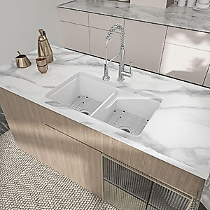 32 Inch Undermount Double Bowl Glossy White Porcelain Kitchen Sink 32"x19" Rectangle Scratch Resistant