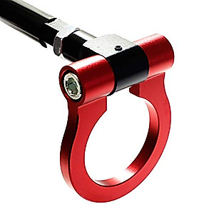 iJDMTOY Red Track Racing Style Front Bumper Tow Hook Ring Compatible With 2014-up Porsche Macan, 2015-2018 Audi Q3, 2016-up Audi Q7, Made of Light Weight CNC Aluminum
