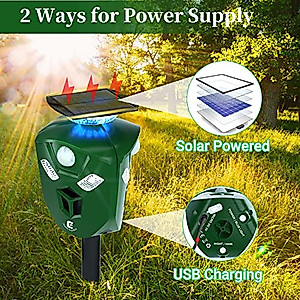 Redeo 360° Solar Animal Repeller with Motion Sensor Cat Repellent Outdoor Ultrasonic Deer Repellent Devices Waterproof Dog Deterrent for Yard, Repel Raccoon Skunk Out of Garden - USB Rechargeable