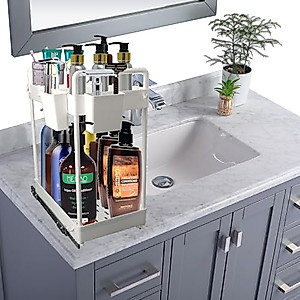 Keiasau Under Sink Organizer and Storage Shelf Pull Out Bathroom Undersink Cabinet Organization Rack with 2 Tier Drawer Baskets for Home Pantry Counter Vanity Countertop Organizing Containers White