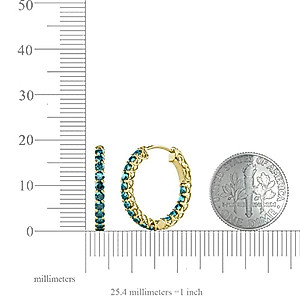 London Blue Topaz Inside-Out Womens Hoop Earrings with Side Gallery Work 0.96 ctw 14K Yellow Gold