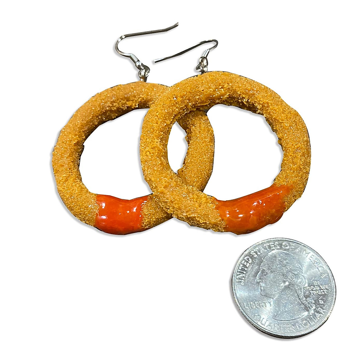 Fried Onion Ring Earrings - Cute Food Jewelry Dangle Earrings for Teens - Funky Womens Novelty Accessories Gag Gifts Women - Dangling Earrings - Weird Stuff
