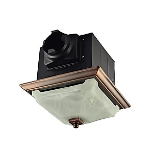 Lift Bridge Kitchen & Bath Decorative Square 110 CFM Oil Rubbed Bronze Bathroom Ceiling Ventilation & Exhaust Fan with Light and Glass Globe, Quiet 1.5 Sones Bath Fan
