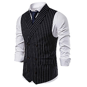 Mens Pinstripe Plaid Vest Slim Fit Formal Dress Vest Double-Breasted Business Vest