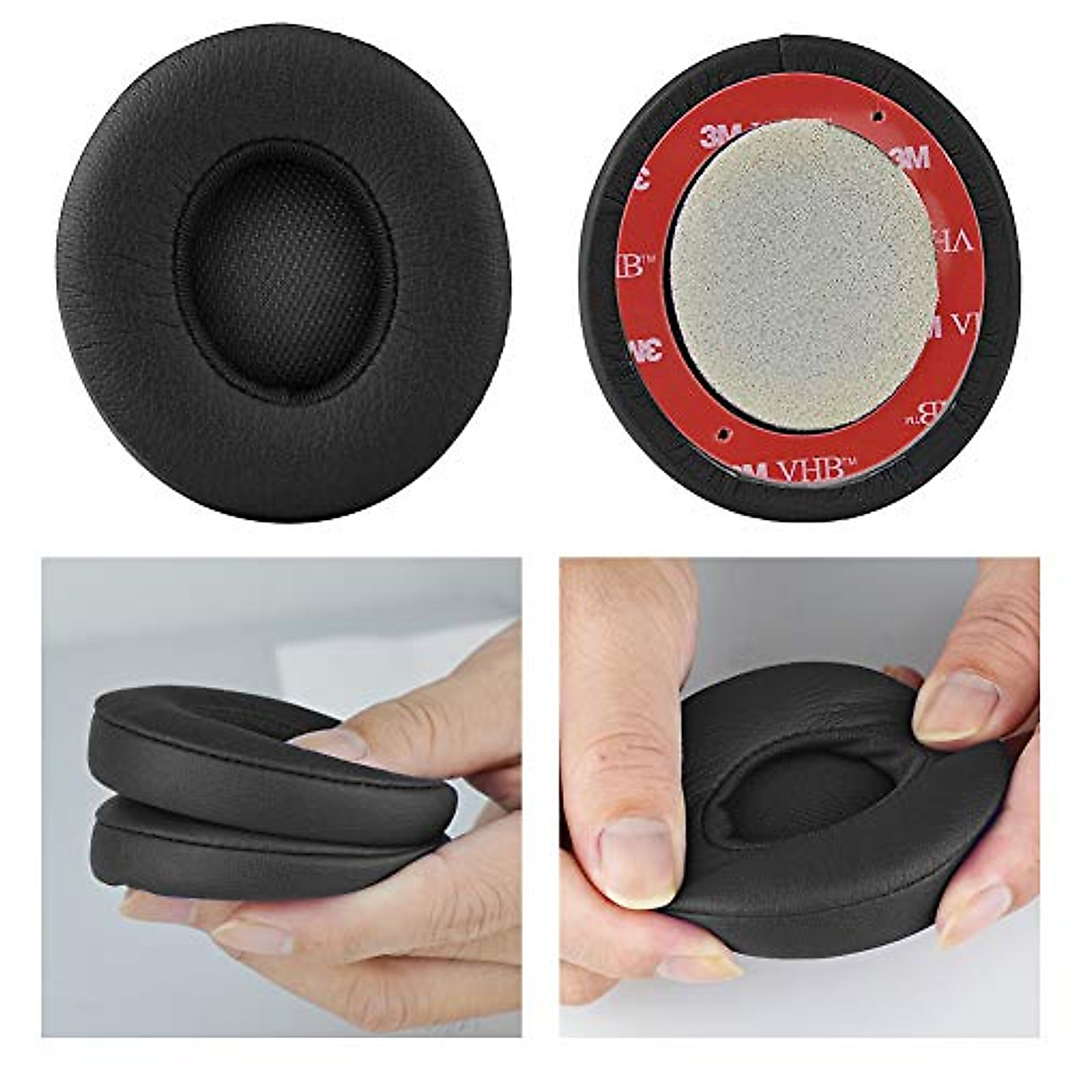Solo 3 Earpad Replacement Solo 2 Ear Pads Cushion Accessories Compatible with Beats by Dre Solo3/Solo2 Wireless A1796/B0534 Headphones, Made of Protein Leather Memory Foam (Black)