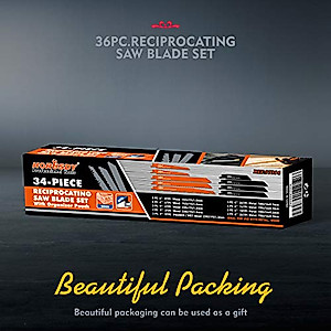 HORUSDY 34-Piece Reciprocating Saw Blades Set, Metal & Woodcutting Saw Blades, Sawzall Blades with Pouch.