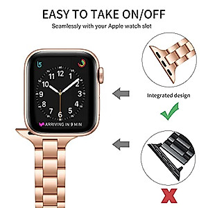 OMIU Thin Band Compatible with Apple Watch 40mm 38mm 41mm 42mm 44mm 45mm 49mm, Premium Stainless Steel Metal Replacement Adjustable Wristband Strap for iWatch Ultra SE Series 8/7/6/5/4/3/2/1 Women Men