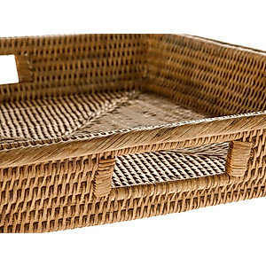 KOUBOO 1020046 La Jolla Rattan Square Serving Tray, 17.5" x 17.5" x 2.75", Honey Brown