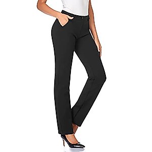 Tapata Women's 28''/30''/32''/34'' Stretchy Straight Dress Pants with Pockets Tall, Petite, Regular for Office Work Business 32", Black, L