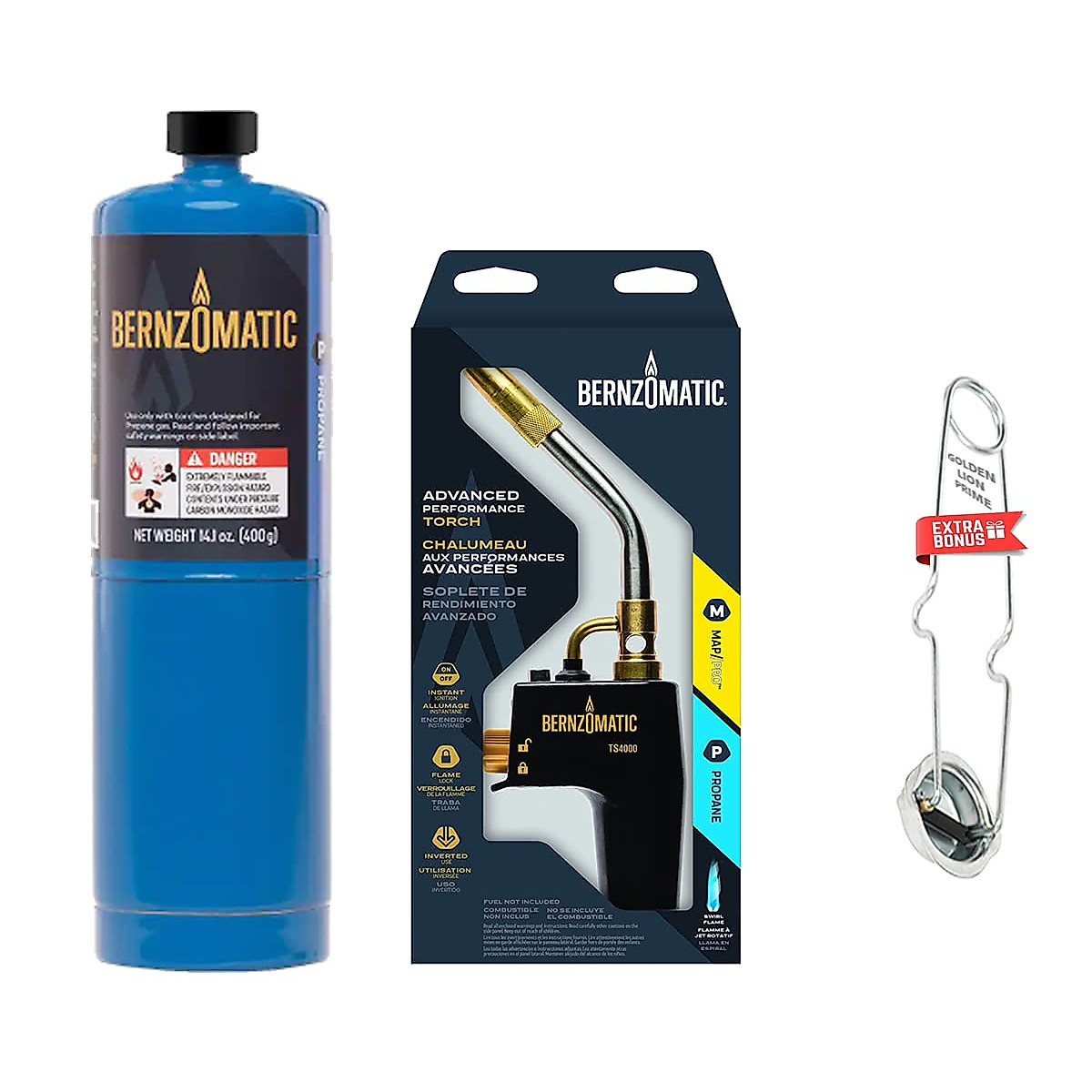 TS4000 Trigger Start Torch + 1 Propane Fuel Pro Gas Hand Torch Style Cylinder 14.1 oz With Golden Lion Bonus
