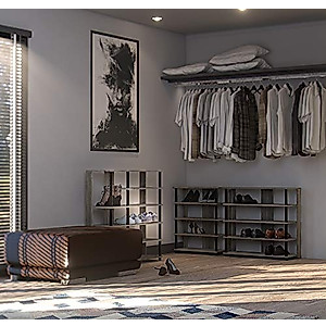 Furinno Turn-N-Tube 5 Tier Wide Shoe Rack, French Oak Grey/Black