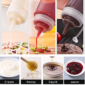 SCWBOEII 6 PCS 12oz Plastic Condiment Squeeze Bottles, Translucent Ketchup Bottles with Measurements For Condiments Olive Ketchup Sauces Dressings and More