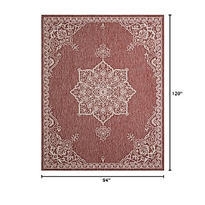 Unique Loom Outdoor Traditional Collection Area Rug - Antique (7' 10" x 10' Rectangle Rust Red/Ivory)