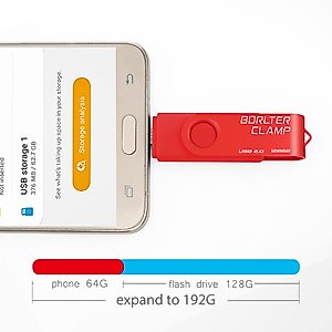 BorlterClamp 128GB USB Flash Drive Dual Port Memory Stick, OTG Thumb Drive with Micro USB Drive Port for Android Smartphone Tablet & Computer (Red)