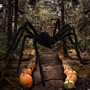Chermory 8.2FT/98IN/250CM Halloween Giant Spider Decorations, Large Fake Scary Hairy Spider,Halloween Huge Plush Toy Spider Props Toy for Indoor Outdoor Creepy Lawn Garden Decor Black