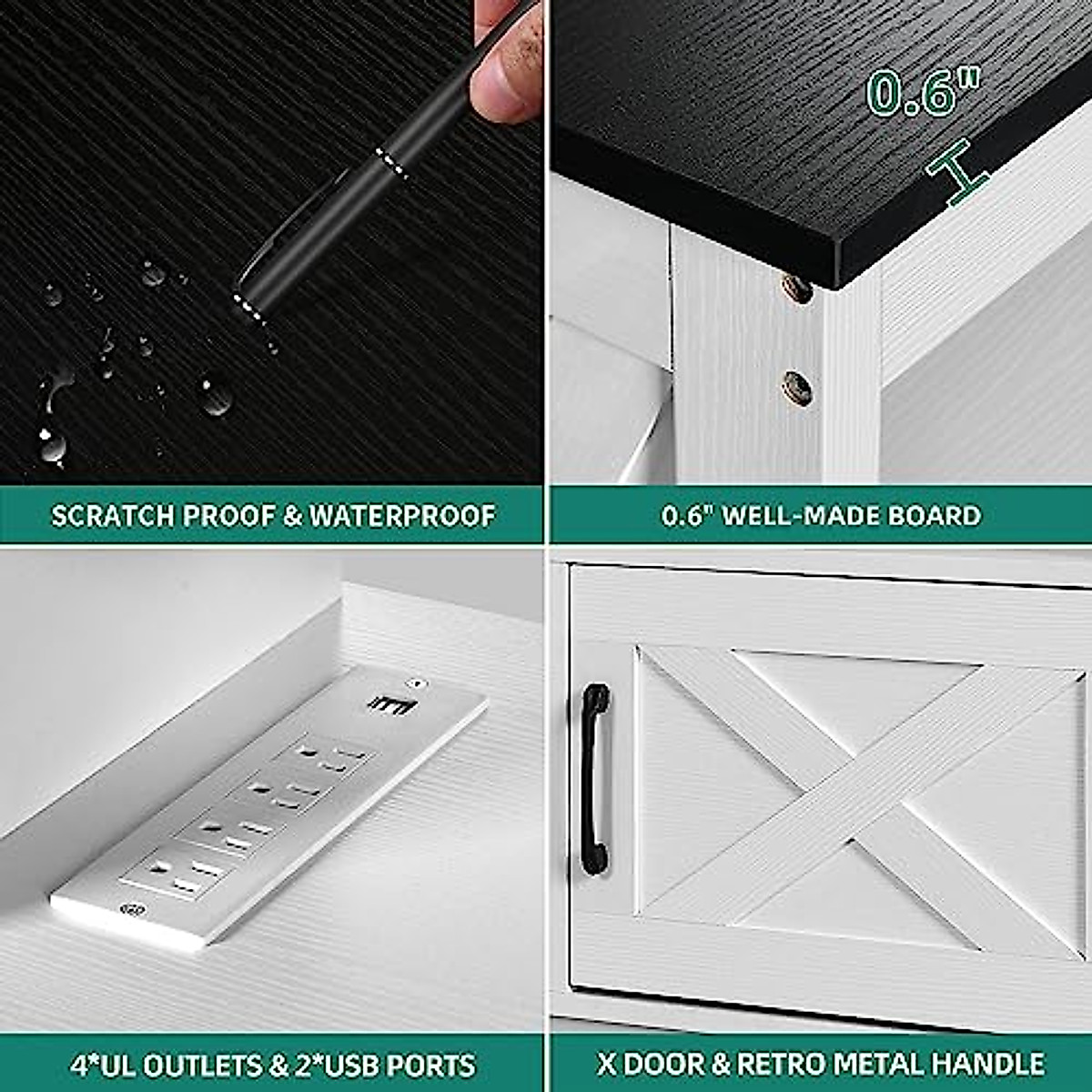 YITAHOME Farmhouse TV Stand for 65 inch with Power Outlet, Mid Century Modern Wood TV Table Media Console with Storage Cabinet and Open Shelves for Living Room, Bedroom, Black/White