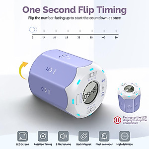 Pomodoro Timer, Kitchen Timer with 8 Time Presets, Digital Timer for Kids, Visual Magnetic Flip Cube Timer, Silent & Alarm, Timers for Classroom, Cooking, Working, Study, Meeting, Exercise, ADHD Kids