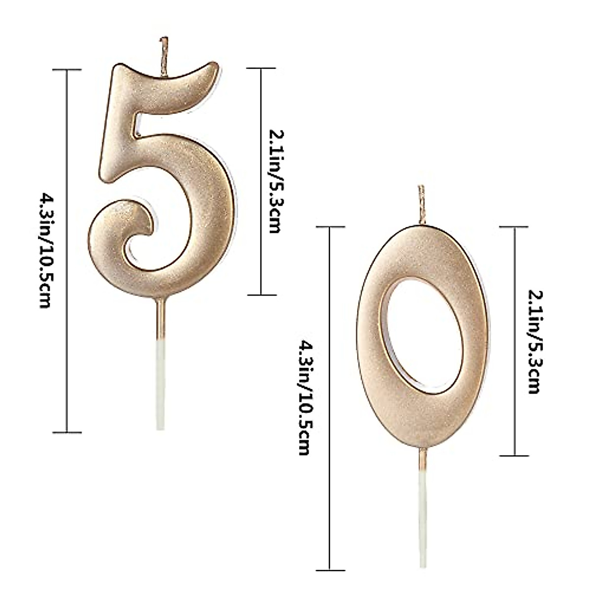 Champagne Gold 50th Birthday Candles for Cake, Number 50 5 Glitter Candle Party Anniversary Cakes Decoration for Kids Women or Men