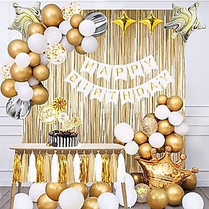 KATBUU Gold Birthday Decorations - Golden Birthday Party Decorations, Happy Birthday Decorations for Women Boys Girls Men, Golden Birthday Decor, White and Gold Birthday Decorations Set