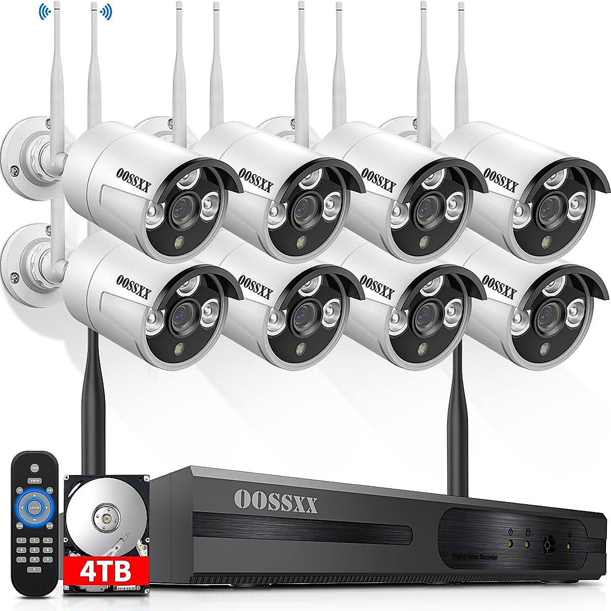{Dual Antennas for WiFi Enhanced & 60 Days Storage} AI Human Detected 2K 3.0MP Wireless Security Camera System,OOSSXX 8 Channel NVR HD Outdoor Home Surveillance WiFi Cameras Systems with 4TB HDD