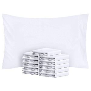 Utopia Bedding Cotton Blend Pillowcases Queen Size - 12 Pack - T-180 Bulk Pillowcase Set- Perfect for Home, Hospital & Hotel Quality Pillow Covers 20 X 30 (Queen, White)