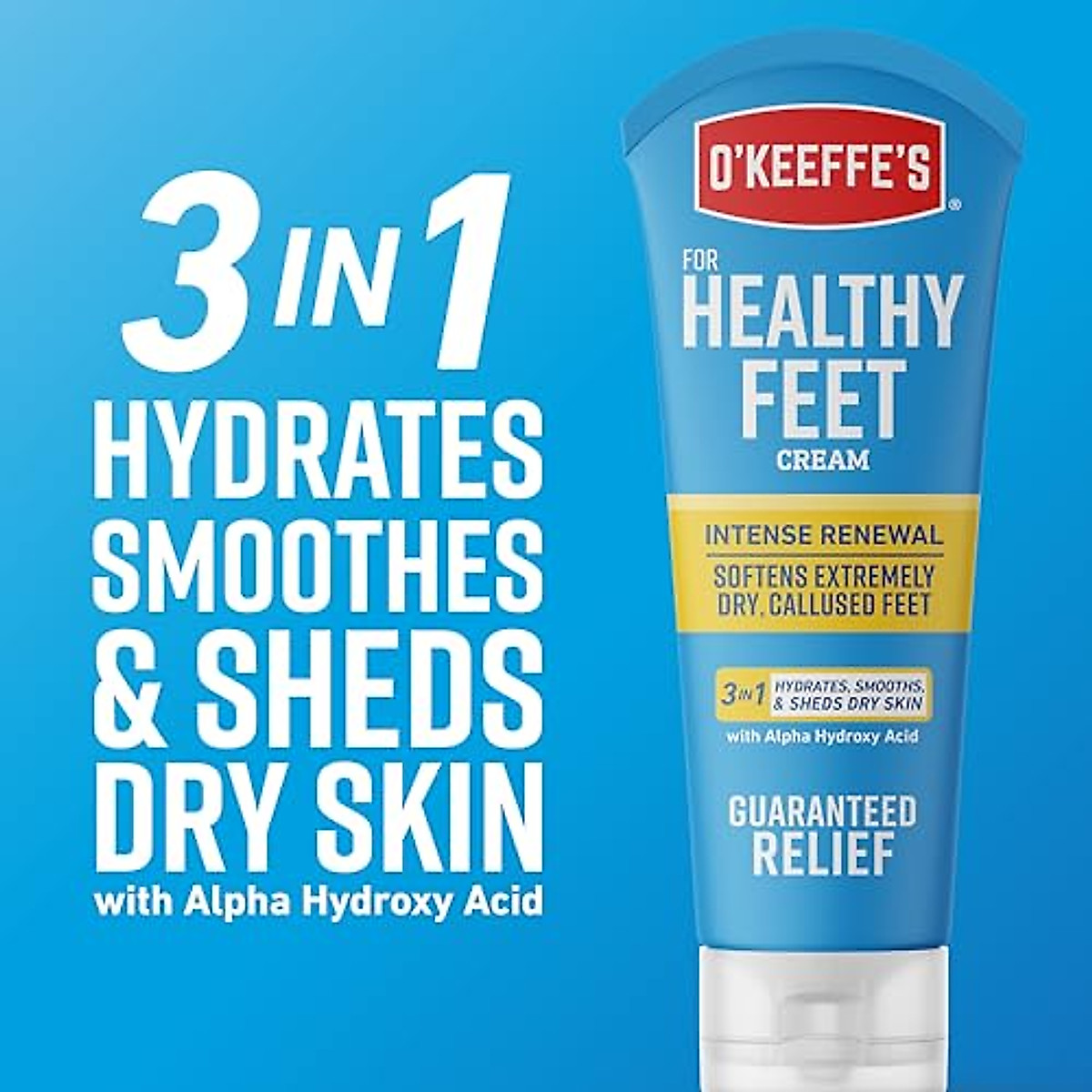 O'Keeffe's Healthy Feet Intense Renewal Cream with Alpha Hydroxy Acid; Softens and Exfoliates Extremely Dry; Callused Feet; 3oz Tube (Pack of 1)