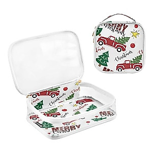 RunningBear Cartoon Christmas Truck Tree Clear Toiletry Bag 2 Pcs Cosmetic Bag Makeup Bag Travel Storage Pouch Set with Handle for Men Women Cosmetics Toiletries Travel Accessories
