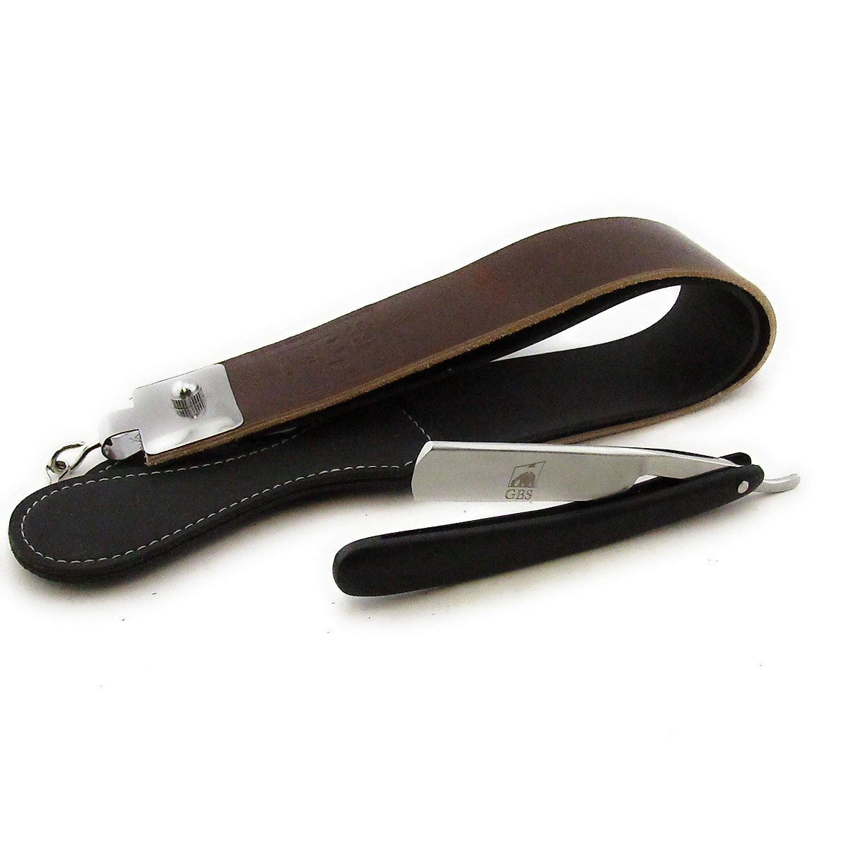 G.B.S Black Wood Finish Scales 5/8in Straight Razor, Shaving Razor with Black Wooden Handle, Includes Sharpening Strop, Paste and Stainless Steel