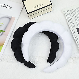 2 PCS Women Sponge Spa Headband Makeup Headband Spa Headbands Terry Towel Cloth Fabric Head Band for Skincare, Face Washing, Makeup Removal, Shower, Facial Mask, Hair Accessories 2 Colors (blackwhite)