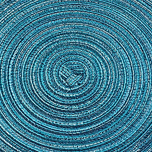 AHHFSMEI Round Placemats Set of 6 Round Braided Place mats 15 Inch Table Mats for Dining Tables Washable Heat Resistant Place mats for Party BBQ Christmas and Everyday Use (Blue Silver)