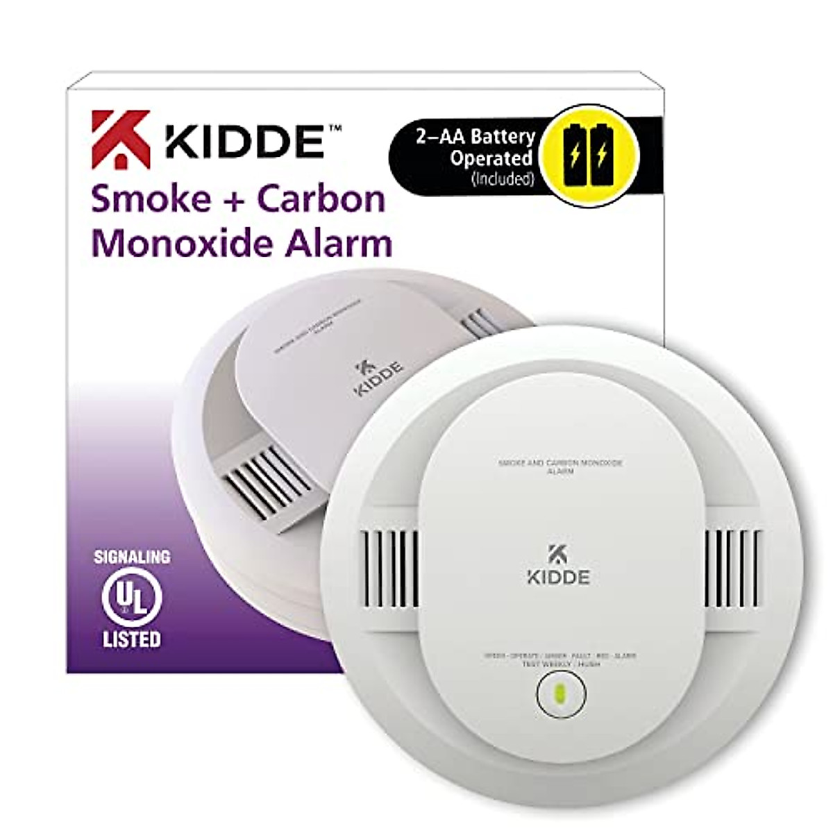 Kidde Smoke & Carbon Monoxide Detector, AA Battery Powered, LED Warning Light Indicators & Smoke Detector, 9V Battery Operated Smoke Alarm, Test-Reset Button, Battery Included