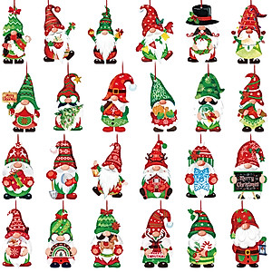 48 Pieces Christmas Felt Gnome Ornaments Gnome Felt Hanging Ornaments Gnome Tree Topper Felt Cutout Xmas Hanging Swedish Gnome Ornaments for Christmas Tree Party Decorations
