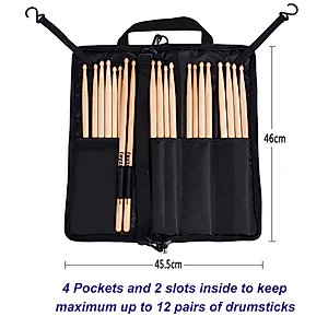 Rayzm Drum Stick Bag with an External Pocket, Standard Nylon Stick Bag with a Carry Handle and Floor Tom Hooks, Inside 4 Slots Holds up to 12 Pairs of Drumsticks,Water Resistant Nylon