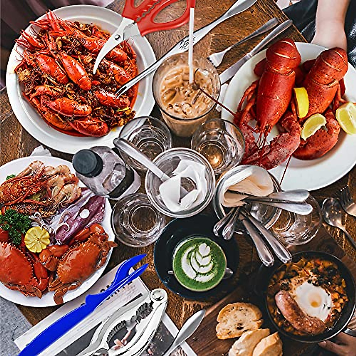 21 Pcs Crab Crackers and Tools, 6 Crab Leg Crackers, 6 Stainless Steel Lobster Shell Forks, 6 Crab Leg Forks, 2 Seafood Scissors & Storage Bag, Nut Cracker Set