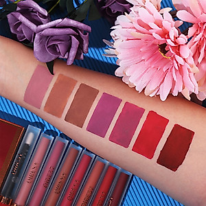 QiBest 8pcs Matte Liquid Lipstick with Lip Plumper Makeup Set Velvety Long Lasting High Pigmented Nude Waterproof Lip Gloss Kit Girls Women Make Up Gift Set