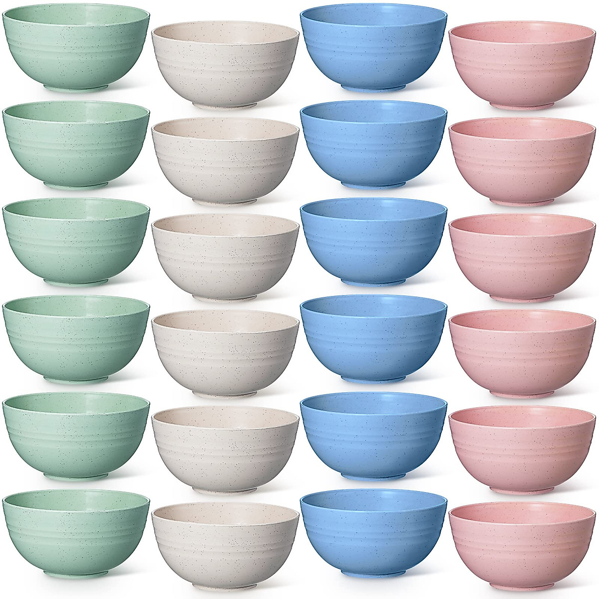 Zubebe Unbreakable Cereal Bowls 24 oz Reusable Lightweight Bowl Dishwasher Microwave Safe Bowl Sets for Eating Rice Soup, Pink, Green, Blue, Beige (Set of 24)