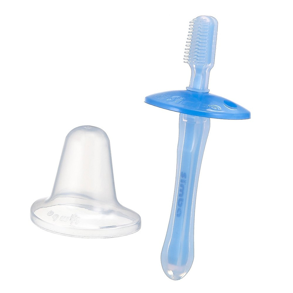 Simba Soft Bristle Silicone Baby Toothbrush with Milk Residue/Fur Scrubber. (Blue)