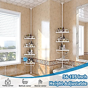 Lilyvane Corner Shower Caddy, 4 Layer Shower Organizer, Rustproof ABS Shower Shelves with Stainless Steel Pole, Drill Free Shower Rack, Large Shower Storage and Shower Caddy Tension Pole,56-125 Inch