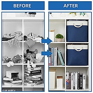 Temary 6 Pcs Small Storage Baskets for Shelves, 2 Pcs Fabric Storage Bins for Organizing Clothes, Toys, Books (White&Blue, 11.8Lx7.9Wx5.3H Inches, 16Lx12Wx12H Inches)