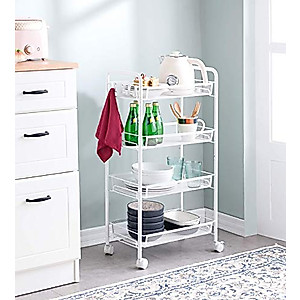 JANE EYRE Rolling Utility Storage Rack Cart on Wheels, Trolley Carft cart, Multi-Purpose Organizer Shelf (White, 4 Tier)…