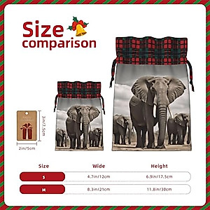 Christmas Gift Bags with Drawstring Burlap Gift Bags African Elephant Christmas Linen Bags for Xmas Party Candy Bags with Cards Xmas Reusable Wrapping Bags Christmas Linen Treat Bags for Holiday