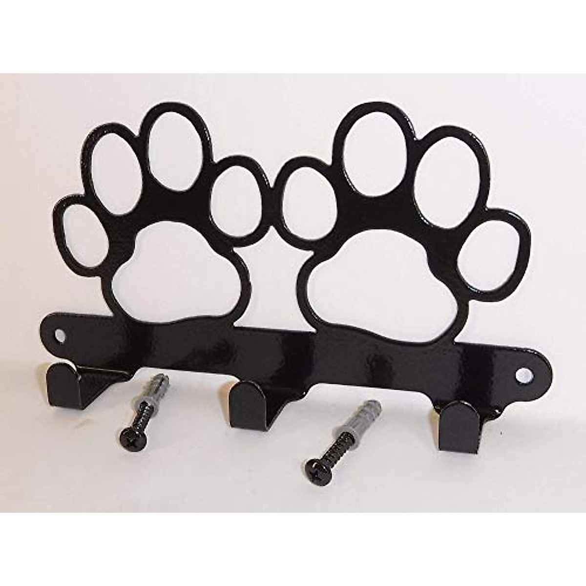 Double Dog Paw Leash Hook. Solid Steel. Handmade in USA. Gloss Black Finish. Screws Included.