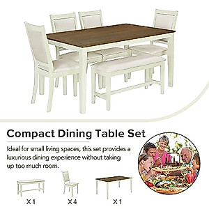 LUMISOL Rustic Solid Wood Dining Room Table Set for 6 Persons Farmhouse 6 Piece Kitchen Dining Table Set with 4 Chairs and 1 Bench Rectangular Dining Set for Living Room