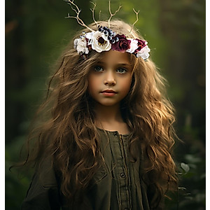 LLinfflr Deer Antler Hair Band Deer Headband with Flowers Antler Hair Hoop Flower Headband Party Cosplay Costume