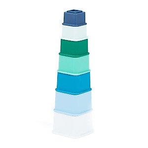 Bella Tunno Happy Stacks - Baby Stacking Cups, Montessori Silicone Baby Toys for Playtime and Development, Fun Educational Toys for Gross Motor Skills, Sorting, Counting and More, Cool Blue
