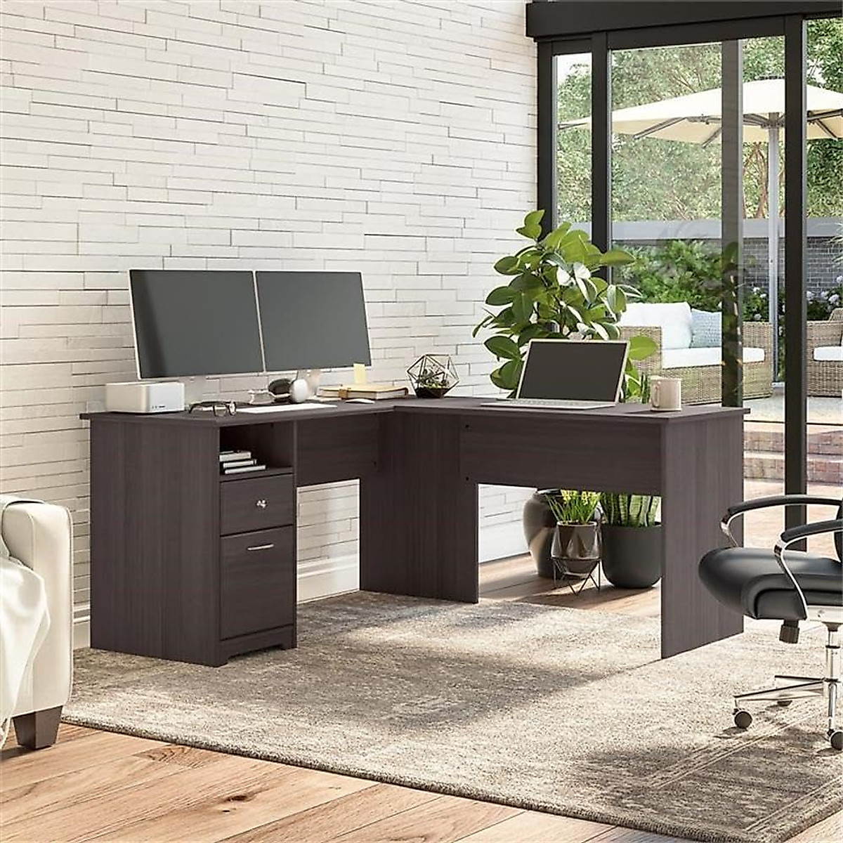 Bush Furniture Cabot 60W L Shaped Computer Desk with Drawers, Heather Gray