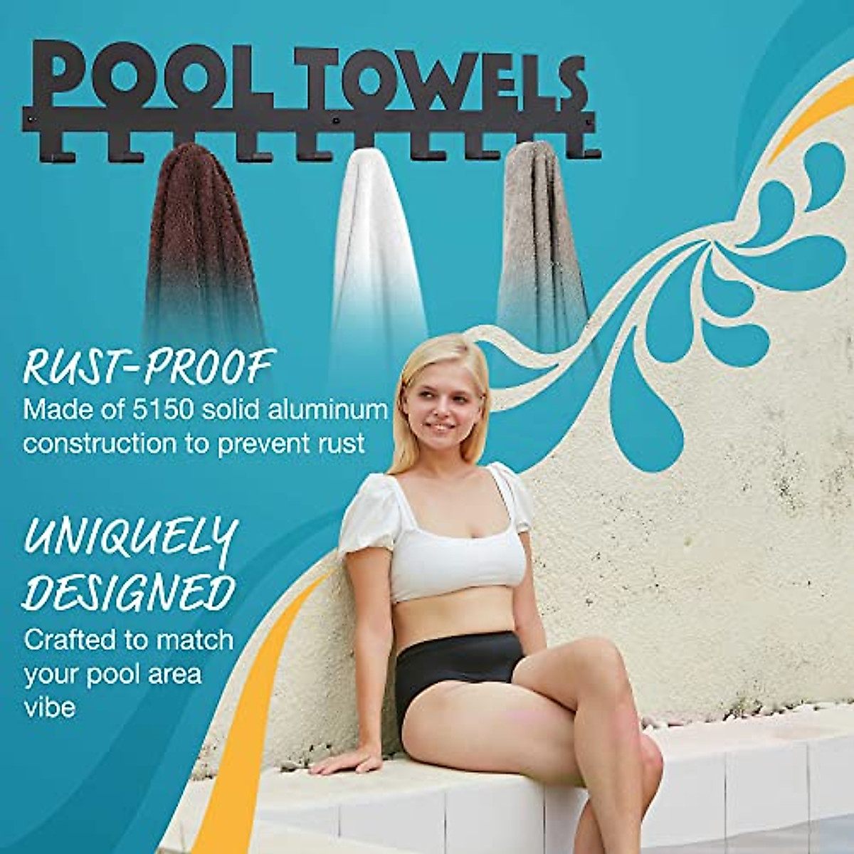 Star Splash Pool Towel Rack – Outdoor Towel Rack Holder & Swimming Pool Accessories, Pool Towel Hanger, Towel Drying Rack Pool Decor, Rust Proof Pool Signs and Decor Outdoor & Inside with 10 Hooks