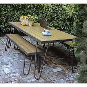 Novogratz 88192CNOE Poolside Paulette Outdoor Table and Bench Set, Charcoal